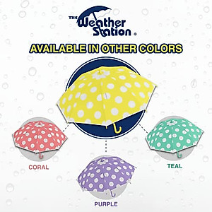 The Weather Station Children's Mini Manual Rain Umbrella, Fiberglass, Windproof, Lightweight, and Packable for Travel, Full 32 Inch Arc, Yellow Dot