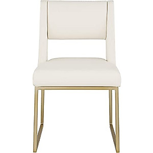 Meridian Furniture Jayce Collection Modern | Contemporary Faux Leather Upholstered Dining Chair with Brushed Gold Metal Base, Set of 2, Cream