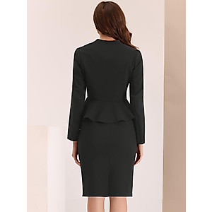 Allegra K Business Suit Sets for Women's 2 Piece Outfits Collarless Peplum Blazer Formal Pencil Skirt Suit Small Black
