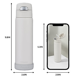 TSURUYA Insulated Water Bottle with Straw, Flip-up Stainless Steel Leakproof BPA-Free 18oz Thermos with Straw