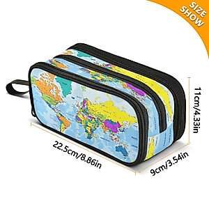 CHIFIGNO World Map Pencil Case Box, Large Pen Case, Large Pencil Boxes, Pencil Pouch for Kids