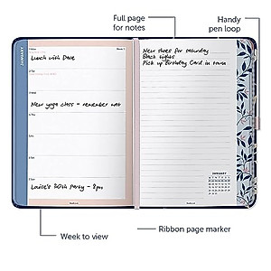 Busy B A5 To Do Diary January to December 2024 - Navy and Gold Floral - Week to View Diary with Notes, Tear-Out Lists & Pockets