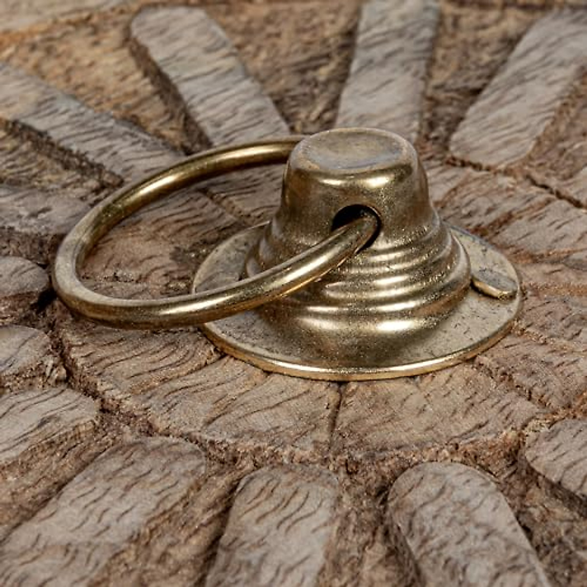 Creative Co-Op 5.75 Inches Round Carved Mango Wood Pleated Lid and Metal Pull, Natural and Antique Gold Finish Display Box