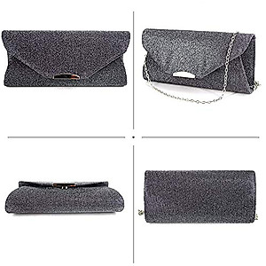 ZLMBAGUS Ladies Frosted Satin Evening Clutch Purse Bag Party Prom Wedding Envelope Crossbody Handbags Dark grey
