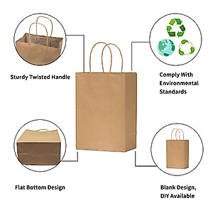 vanhel 50 PCS Gift Bags with Handles,8 x 4.25 x 10.5 Inches,Brown Paper Bags with Handles bulk, Shopping Bags, Party Bags, Retail Bags, Merchandise Bags, Favor Bags