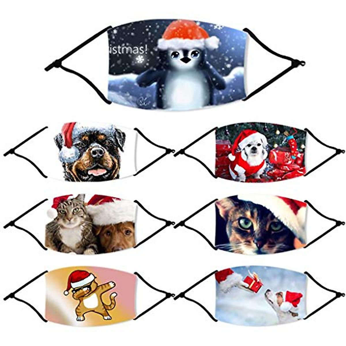 PENATE Adult Washable Face Bandanas 3D Christmas Cute Dog Cat Prints Facemasks -Filter Can Be Placed-Ship from U.S.