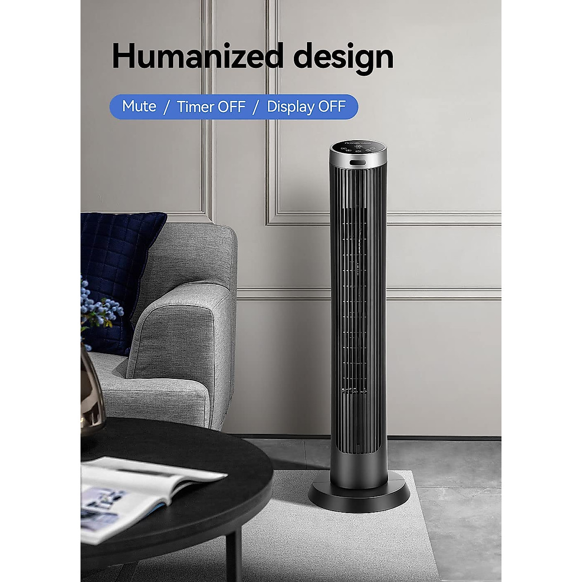 OmniBreeze Digital Electric Tower Fan, with Remote Control, LED Display, Standing Bladeless Floor Fans Cooling and Quite Indoor Living Room Bedroom use (40 Inch)