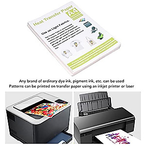100pcs Lightweight Fabric Inkjet Printing Iron on White T-shirt A4 Sublimation Transfer Paper for Laser Printer For All Kinds of Light Color Textile Fabrics