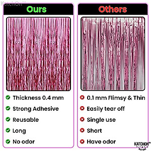 KatchOn, Pink Backdrop for Pink Party Decorations - XtraLarge 6.4x8 Feet, Pack of 2 | Pink Foil Fringe Curtain | Metallic Pink Fringe Backdrop, Pink Streamers Party Decorations | Pink Tinsel Backdrop