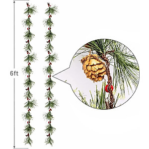 PROWREATH Christmas Smokey Pine Garland, 6ft Natural Rustic Christmas Garland with Lights, Ideal for Decorating Rooms, Fireplaces, Chandeliers, Stairs…