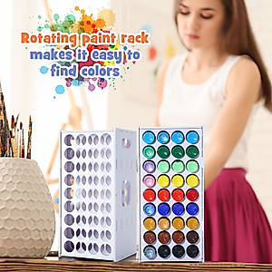 Hicarer 2 Pcs 72 Holes Craft Paint Storage Rack Spinning Paint Organizer Tower Vertical Paint Rack Stand Compatible with Apple Barrel Compatible with Folkart, 2oz Craft Paints Art Supplies