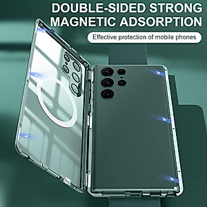 Jonwelsy Anti Peeping Case for Samsung Galaxy S22 Ultra, Double-Sided 360 Degree Protection Cover Compatible with Magsafe Anti Spy Privacy Glass Magnetic Adsorption Metal Bumper for S22U (Green)