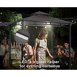 ABCCANOPY Grill Gazebo with Extra Awning - 5'x11' Outdoor Grill Canopy BBQ Gazebo Barbecue Canopy with LED Lights for Backyard, Lawn and Patio (Dark Grey)