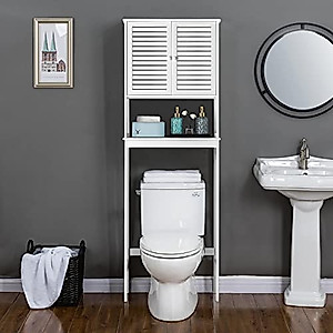 Layta Bamboo Bathroom Organizer Over Toilet Storage W/2 Doors and 1 Adjustable Shelf Freestanding Bathroom Storage Rack, Space-Saving Toilet Rack