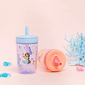 Zak Designs Disney Princess Kelso Toddler Cups For Travel or Home, 15oz 2-Pack Durable Plastic Sippy Cups, Leak-Proof For Kids (Ariel, Aurora, Belle, Cinderella, Jasmine, Mulan, Rapunzel, Tiana)