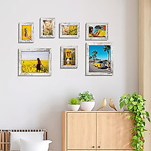 PETAFLOP 4x6 Picture Frame Set of 7, Distressd Rustic Frames Display 4 by 6 Inch Photo for Wall or Tabletop