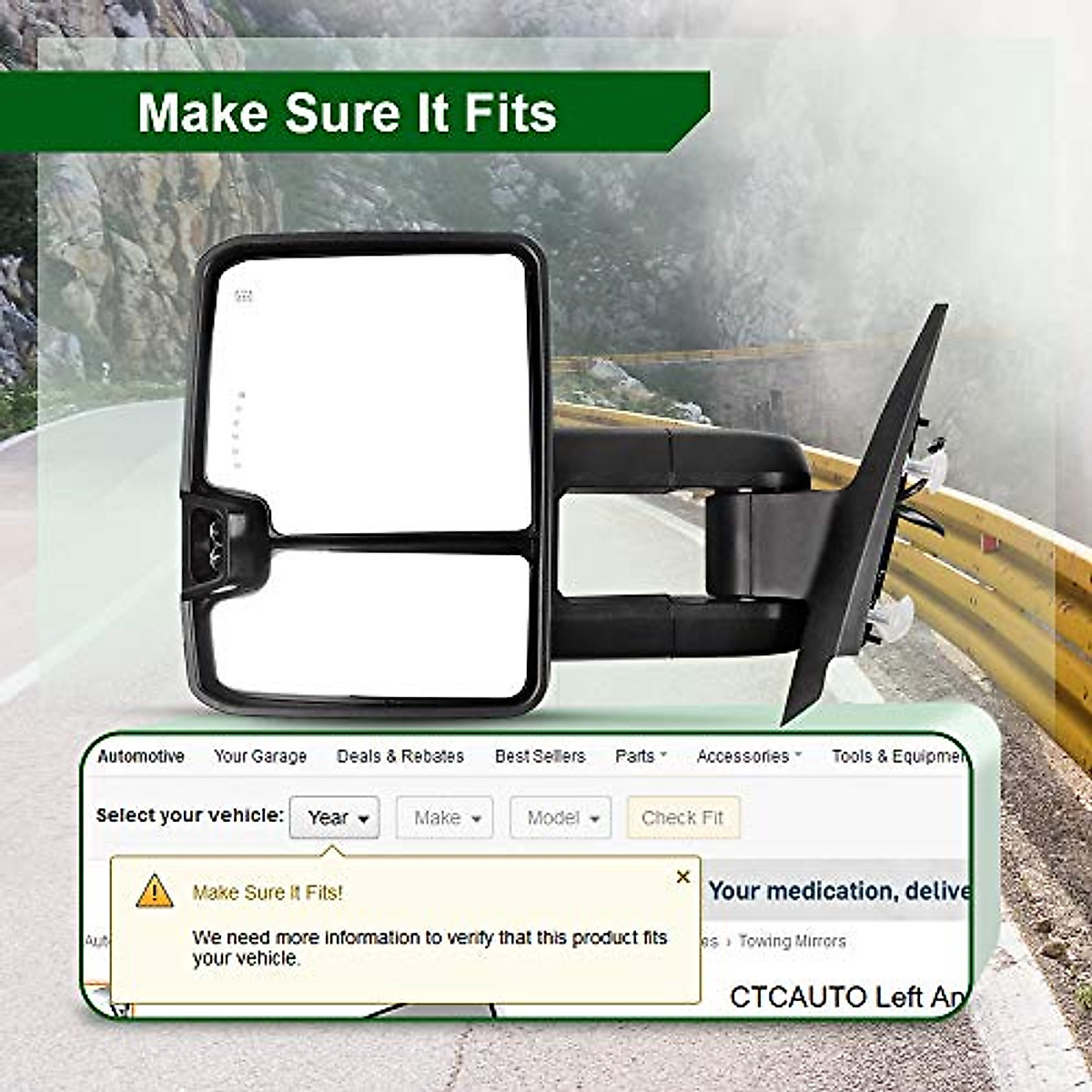 CTCAUTO Towing Mirrors Fitment For 2014-2019 for Chevy for Silverado for GMC for Sierra Tow Mirrors with Driver and Passenger Side Power Adjustment Heated with Turn Signal Light Puddle Light Black