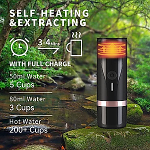 CERA+ Portable Mini Espresso Machine, 12V/24V Rechargeable Car Coffee Maker with Self-Heating, 20 Bar Pressure Compatible with NS Pods & Ground Coffee for Travel, Camping, Office, Home