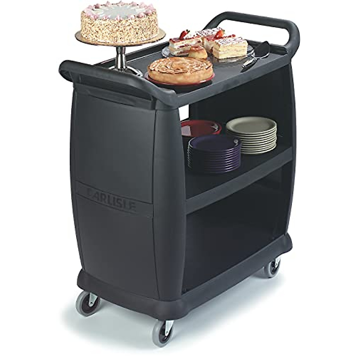 Carlisle FoodService Products Plastic Bussing Cart, 300 lb Capacity, 36.25" x 18"x 38", Black, Small