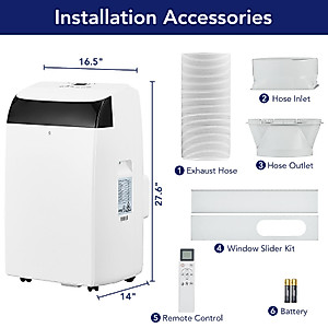 14,000 BTU Portable Air Conditioner Powerful Cooling up to 750 Sq.Ft, 3-in-1 AC Unit with Dehumidifier & Fan Mode Efficient Energy Saving, Ultra-Quiet, Remote Timer Control For Home, Office, School