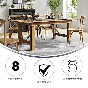 Flash Furniture Hercules Series 7' x 40" Rustic Solid Pine Folding Dining Table, Rectangular Antique Farmhouse Dining and Event Extension Table