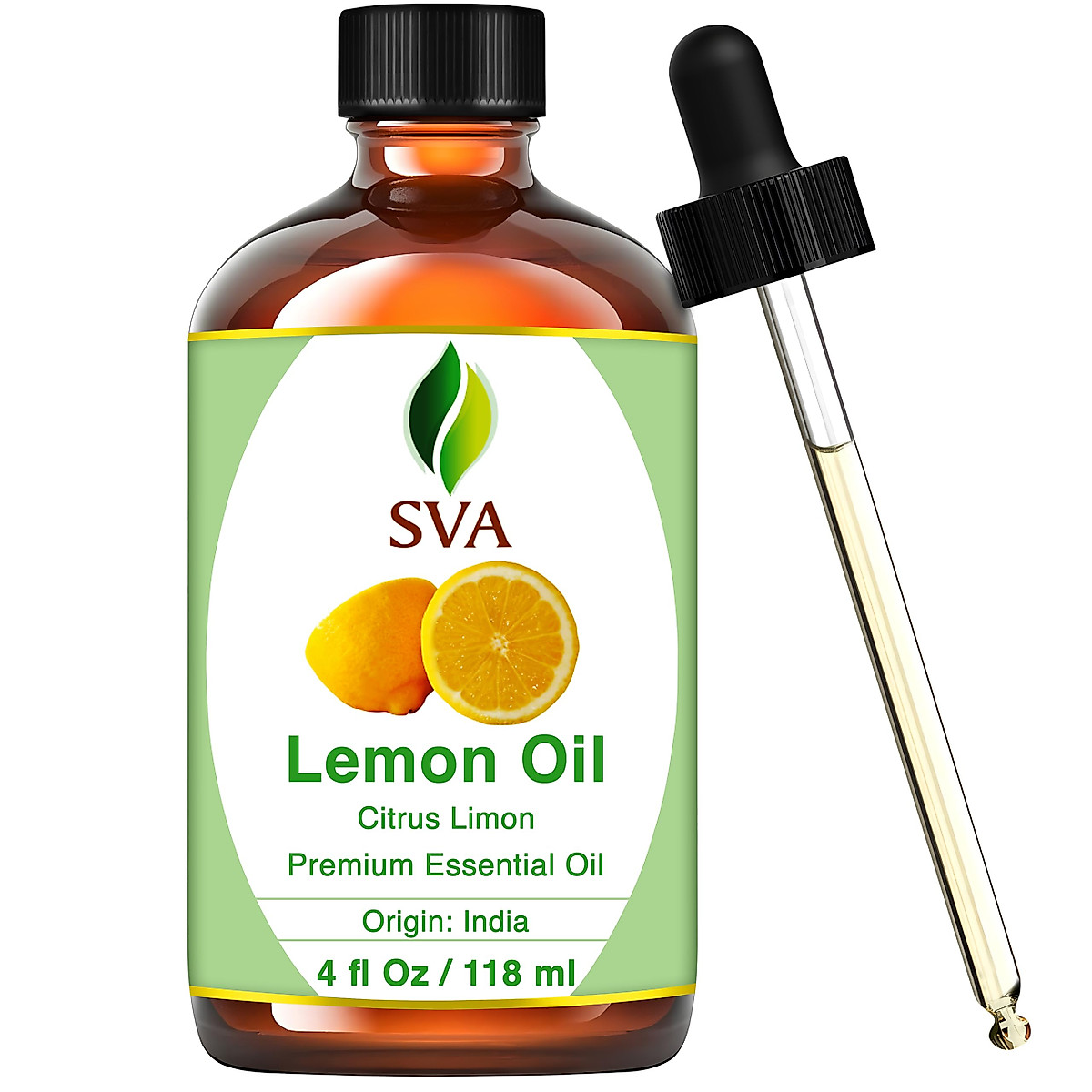 SVA Lemon Essential Oil – 4 Fl Oz – 100% Natural Lemon Oil - for Diffuser, Hair Care, Face, Skin Care, Aromatherapy, Scalp and Body Massage, Soap and Candle Making – with Dropper