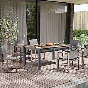 Grand patio 7 Pieces Patio Dining Sets, Faux Wood Grain Aluminum Outdoor Furniture Sets with 6 Stackable Chairs and 1 Rectangular Table with Umbrella Hole for Backyard Garden Patio