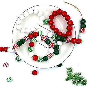 240 PCS Christmas Candy Wooden Beads, Lollipop Candy Swirl Beads with Color of Red Green White, Round Craft Bead for DIY Garland Jewelry Craft for Xmas Tree Party Supplies Home Decoration