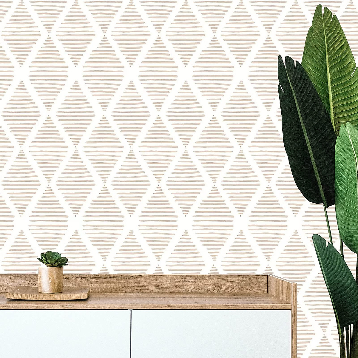 Yun-aeon 17.7" X 120" White and Beige Stripe Peel and Stick Wallpaper Modern Diamond Contact Paper Geometric Removable Wallpaper Self Adhesive Wall Paper for Bedroom Drawers Cabinets Decor Vinyl