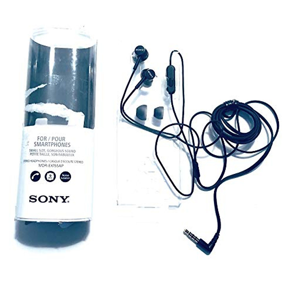 Sony MDREX155AP in-Ear Earbud Headphones/Headset with mic for Phone Call, Black (MDR-EX155AP/B)