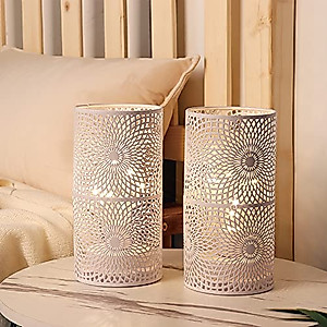 JHY DESIGN Set of 2 White Table Metal lamp Battery Powered Cordless Accent Light with Edison Style Bulb Battery Operated Great for Weddings Parties Patio Events for Indoors Outdoors