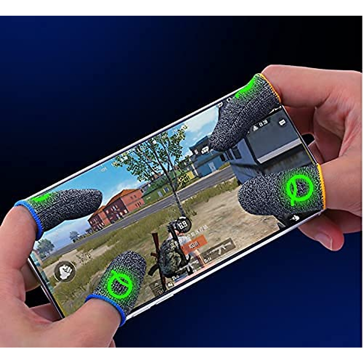 QQQ Black Fiber Blue Stripe Gaming Gloves for Sweaty Hands Finger Sleeves Mobile Game Controllers (Pack of 2) Anti-Sweat Breathable Thumb Sleeve League Legend, PUBG, Rules Survival Free Size