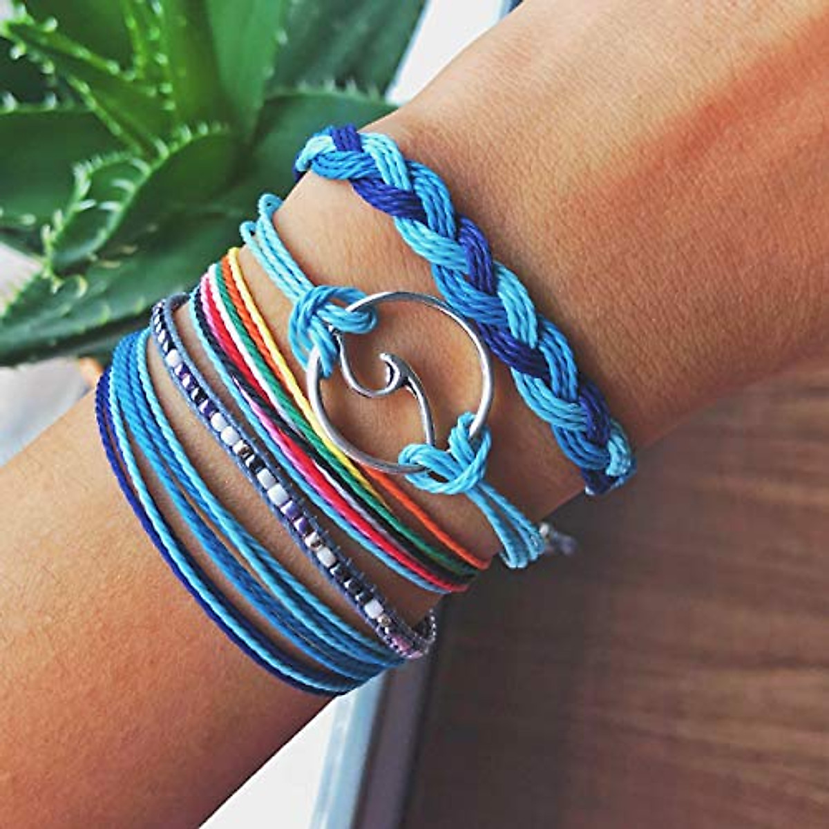 YANCHUN Aesthetic Bracelets for Teen Girls Surfer Waterproof Bracelets Anklets for Women Men (A:Blue &Black&Mountain Set)