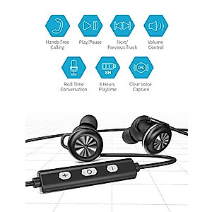 VEENAX Pogo Wireless Headphones, Bluetooth Sport Earphones, Fitness Earbuds with Mic, Magnetic and Super Bass, 8H Playtime, Sweatproof, in Ear Stereo Headset for iPhone iPad iPod Phone MP3, Black