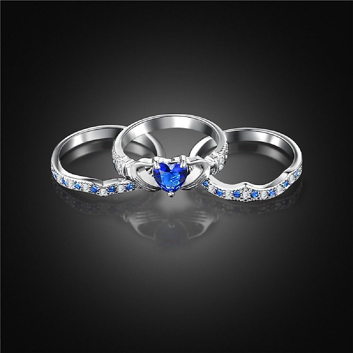 Uloveido Female Blue Love Heart Friendship Ring - Bridal Silver Color Stacking Wedding Engagement Rings Set - Best Promise Rings for Her HR314-8