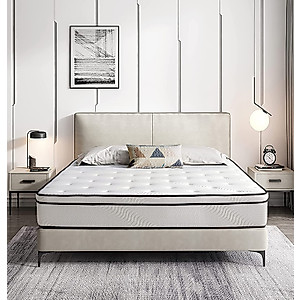 Rucas Queen Size Hybrid Mattress in a Box, 12 Inch Euro Top Cool Gel Memory Foam Mattress Pocket Spring Firm with 5 Zone for Back Pain Relief, 10 Year Support, 100-Night Trial