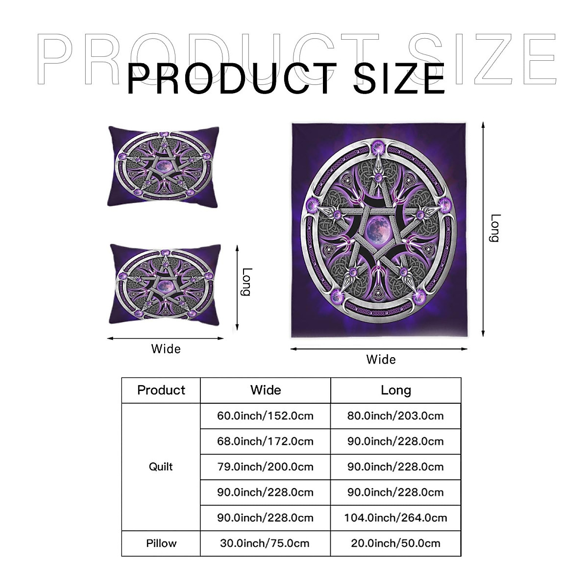 Bedding Sheet Bed Sets, Purple Wicca Wiccan Star Pentagram Pentacle Soft 3-Pieces Duvet Cover Set Comfy 1 Comforter Cover & 2 Pillowcases for All Season Full(79"×90")