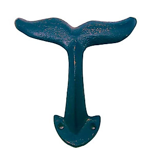 Navy Blue Whale Tail Cast Iron Wall Hooks, Wall Mounted for Hanging Coats, Purses, Towels, Hats, Beach Themed Wall Décor, Set of 3, 4.5 Inches High