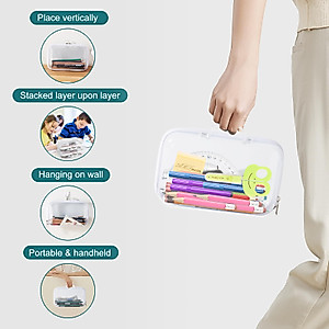 QAVABIN Clear Hard Zipper Pouch, Hard Shell Plastic Organizer Box with Handle, Bliss Zippered Blocks Storage Bins, Hard PVC Cosmetic Travel Bag for Kids Organizing, 8.27x5.12x2.36in, 4Pc