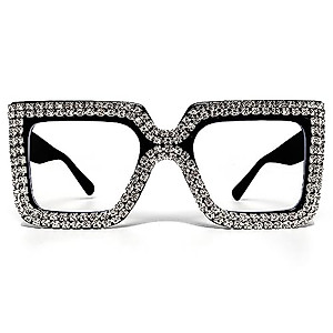 Rmerom Blue Light Glasses for Women Men Fashion Classic Square Eyewear Thick Non Prescription Glasses Frame (9012-Diamond Black)