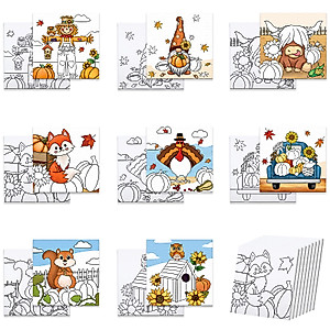 8 Packs Animals Pre Drawn Canvases for Painting, 8" X 8" Thansgiving Day Theme Pre Printed Canvas for Kids, Pre Stretched Canvas Outline Painting Boards for Beginners Students, Party Favor