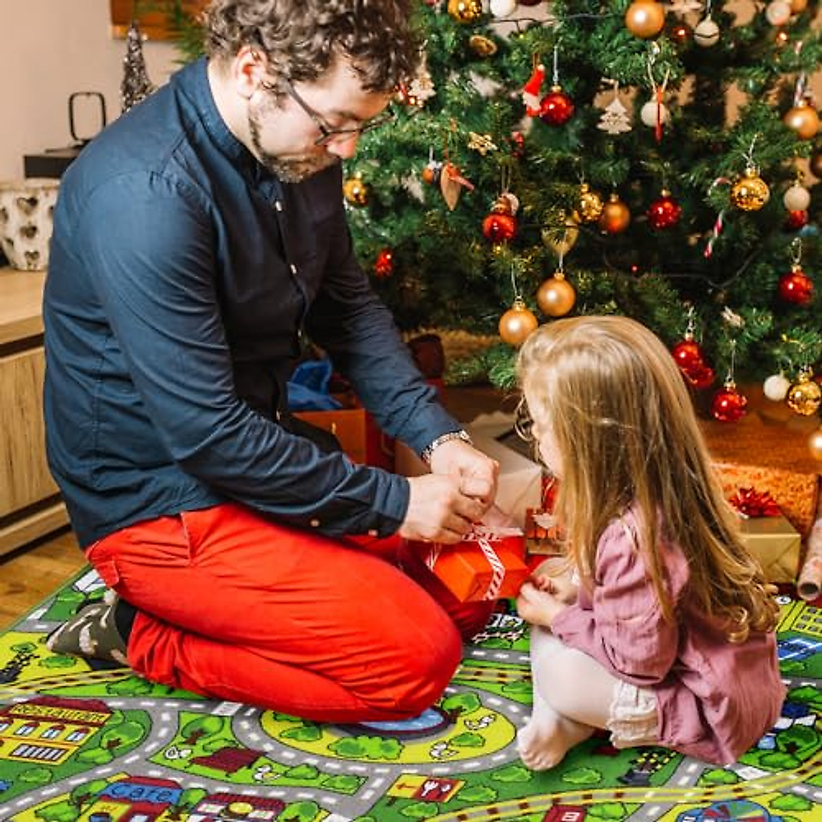 Booooom Jackson Kids Car Carpet Playmat Rug 60"x32",Train Car Rug,Car Mat for Kids Toy Cars,City Kids Car Rug Play Mat,Non Slip Kids Rug for Playroom Bedroom Boys,Children Play Area Rug Cars,Road Rug