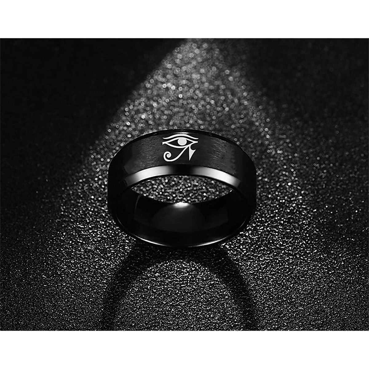 KBNSUIAN Black Egyptian Eye of Horus Band Ring for Men Women Stainless Steel Horus Eye Finger Ring Healing Amulet Prayer Jewelry for Him Her,Size 7