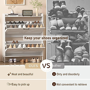 Urban Deco Wooden Shoe Storage Cabinet for Entryway, Organizer Shoe Cabinet with 2 Flip Drawers, Elegant 2 Tier Freestanding Shoe Organizer (White)