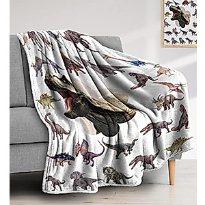 Dinosaur Blanket for Boys，Jurassic World Adults Dino Blanket，Soft Cozy Warm Throw Fleece Blanket for Couch Sofa Bed (Dinosaurs White, 60" L x 50" W)