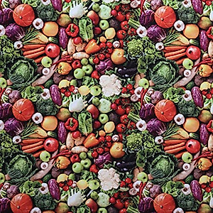 Mook Fabrics Cotton Fruits-Vegetables, Multi Cut by The Yard