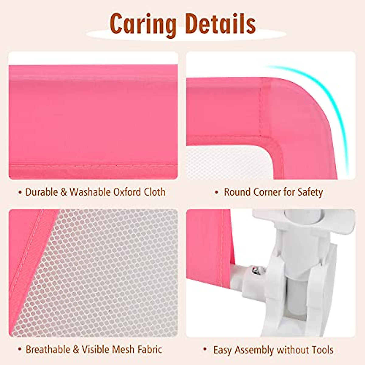 HONEY JOY Bed Rail for Toddlers, 71-in Extra Long, Portable Safety Bed Guardrail w/Double Safety Child Lock, Foldable Baby Bed Rail Guard, Fit King & Queen Full Twin Size Bed Mattress(Pink, Pack 2)