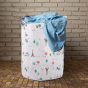 2pcs Cotton Home Style Bin Organizer Baby Folding Dirty Room Saving with Buck Hamper Basket Living Double Foldable Bucket Clothes Handles Container Round