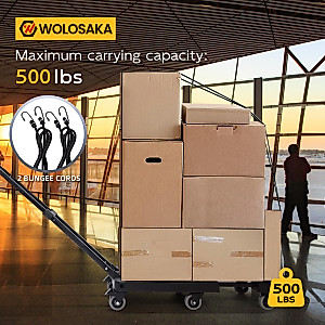 Wolosaka Folding Hand Truck Trolley with 6 Wheels Telescoping Handle Utility Dolly Luggage Cart Compact Design Adjustable Foldable Durable Heavy Duty Multi-Purpose Moving Travel Shopping Office Use