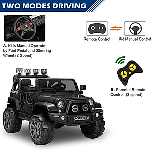 VALUE BOX Safety 12V Electric Two Seaters Ride On Car, Remote Control Kids Toddler Ride On Cars Motorized Vehicles Toy Car, Wheels Suspension, Seat Belts, LED Lights and Horn (Black)